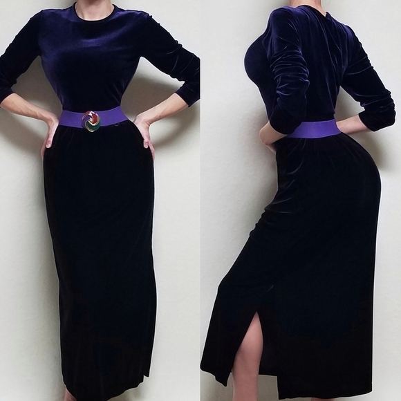Vintage | Skirts | Vintage 8s California Krush Purple Black Velvet Long ...